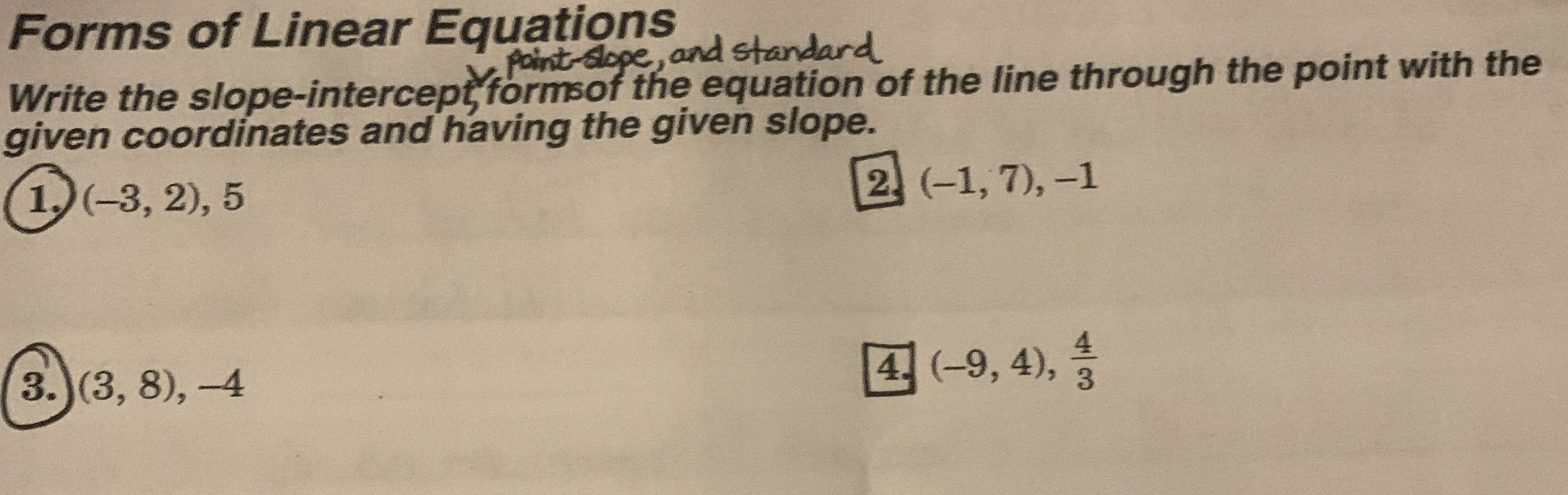 Solved Forms of Linear EquationsWrite the slope-intercep | Chegg.com