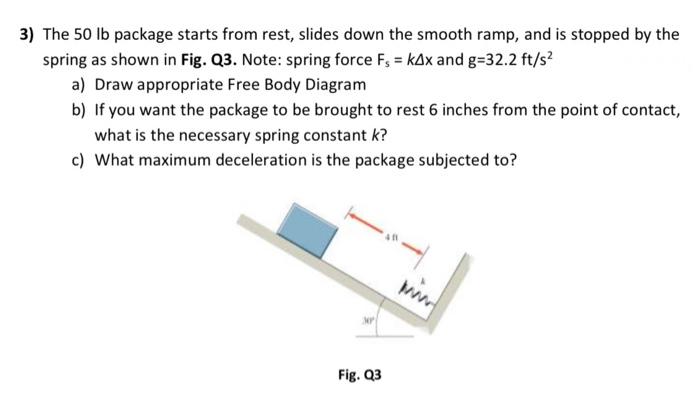 Solved 3) The 50lb package starts from rest, slides down the | Chegg.com
