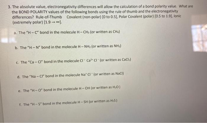 Solved 3. The absolute value, electronegativity differences | Chegg.com