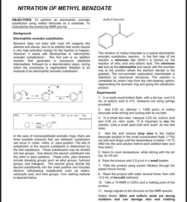 Solved NITRATION OF METHYL BENZOATE OBJECTIVES: To perform | Chegg.com
