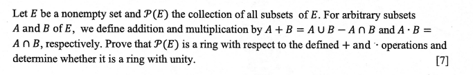 Solved Let E ﻿be a nonempty set and P(E) ﻿the collection of | Chegg.com
