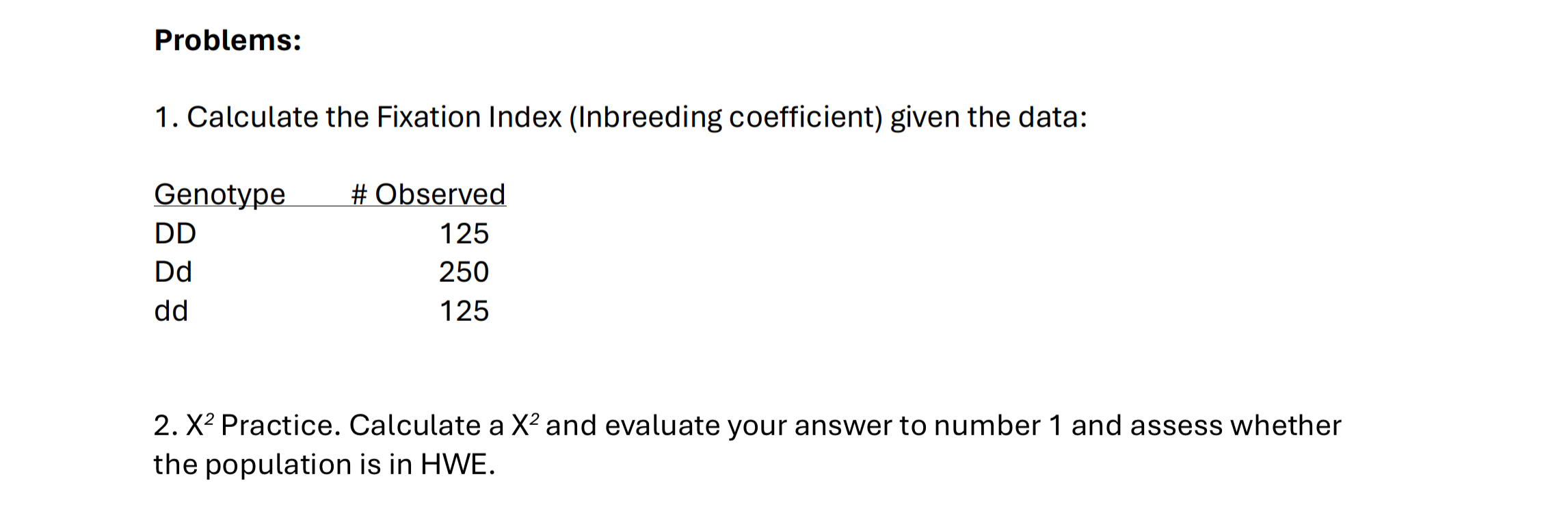 Problems:Calculate the Fixation Index (Inbreeding | Chegg.com
