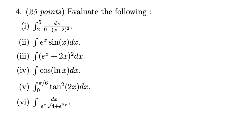 Solved (25 ﻿points) ﻿Evaluate the following | Chegg.com
