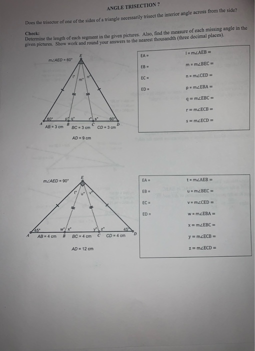 Solved ANGLE TRISECTION ? Does the trisector of one of the | Chegg.com