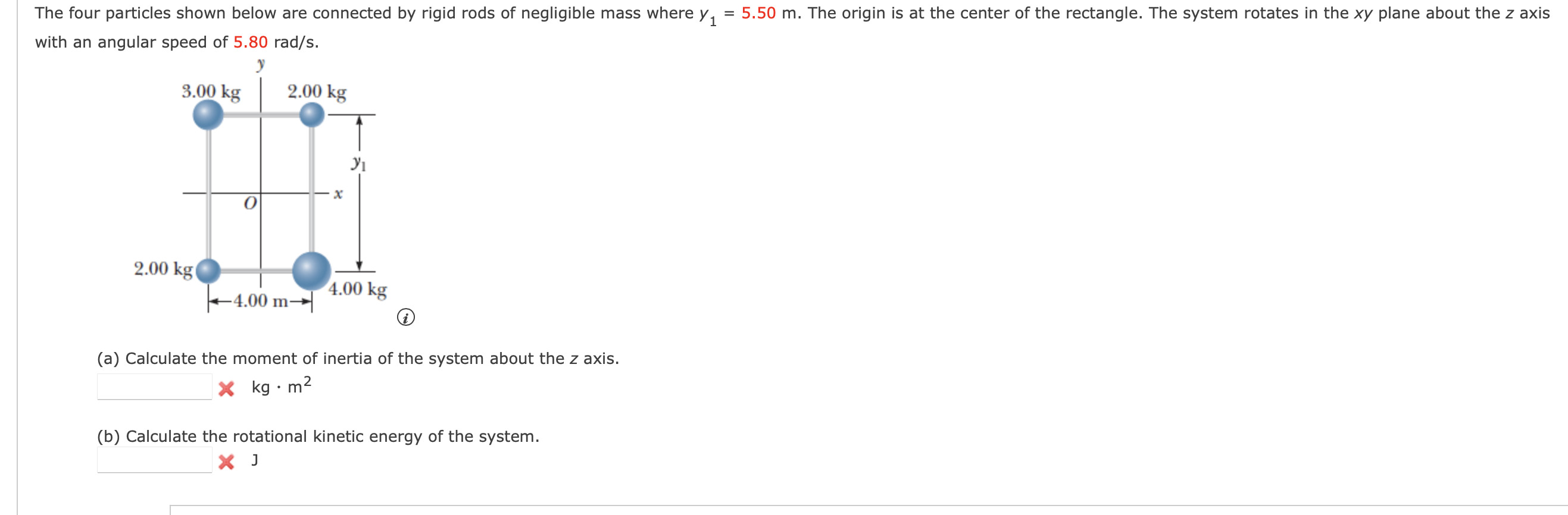 Solved The four particles shown below are connected by rigid | Chegg.com