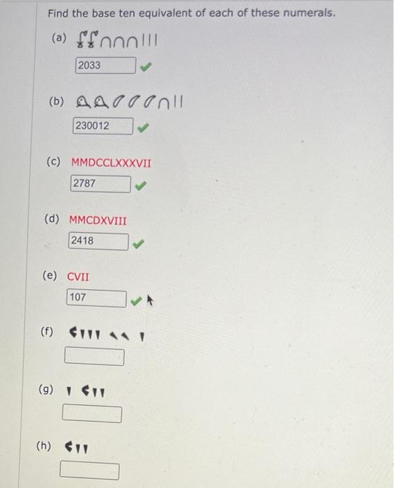 Solved Find the base ten equivalent of each of these | Chegg.com