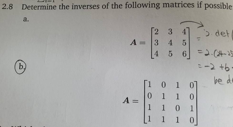 Solved 2.8 Determine the inverses of the following matrices | Chegg.com