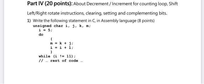 Solved Part IV (20 points): About Decrement / Increment for | Chegg.com