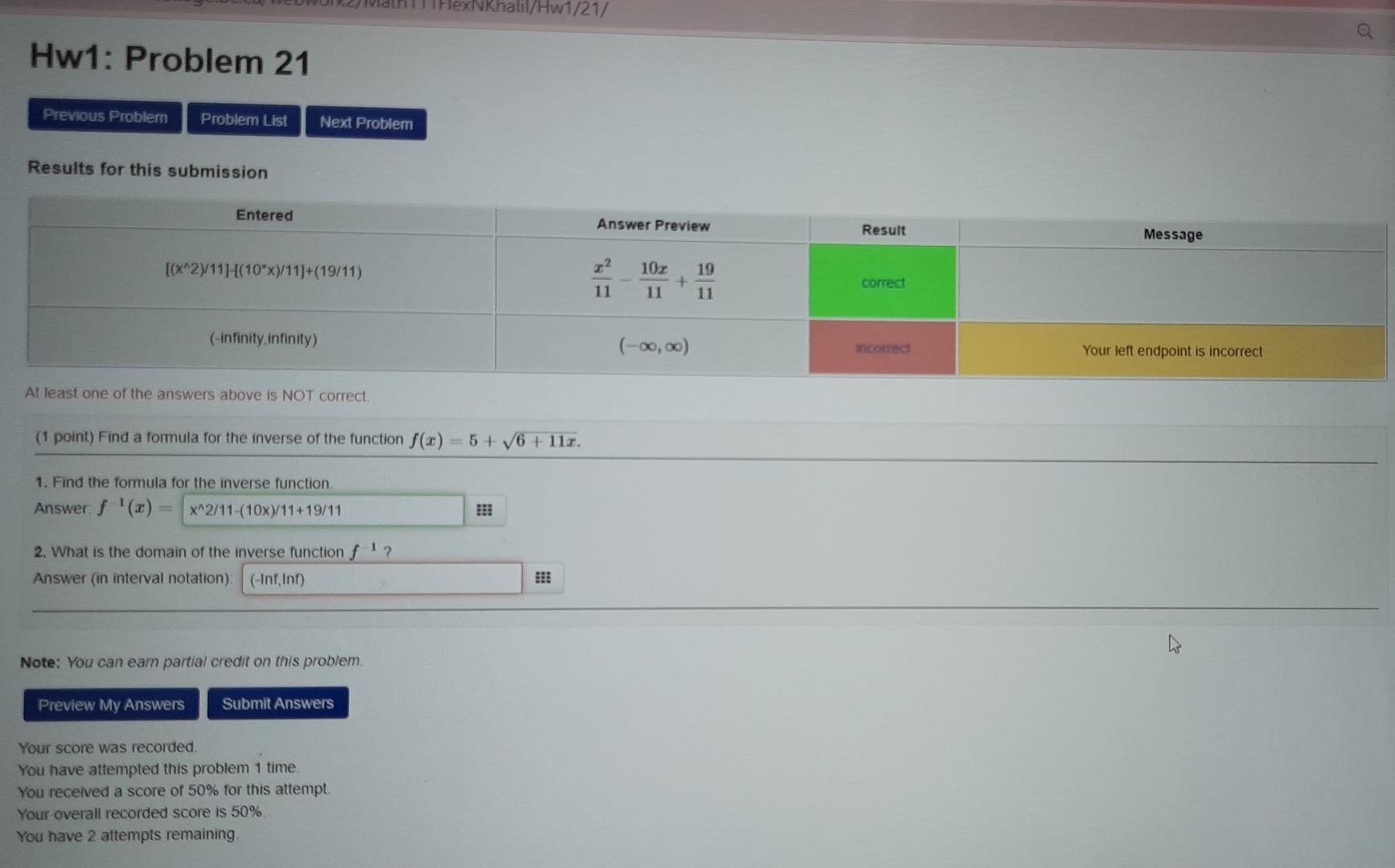Solved Hexi Khalil/w1/21/ Hw1: Problem 21 Previous Problem | Chegg.com