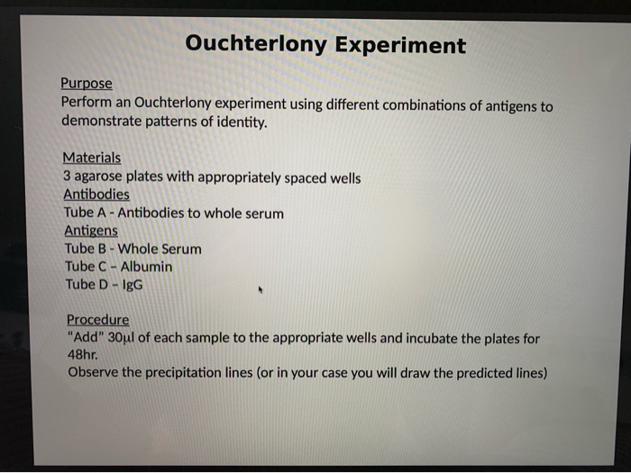 Solved Ouchterlony Experiment Purpose Perform an Ouchterlony | Chegg.com