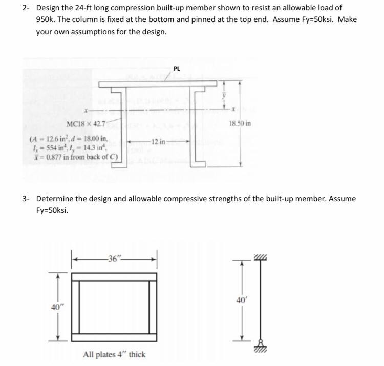 Solved 2- Design the 24-ft long compression built-up member | Chegg.com