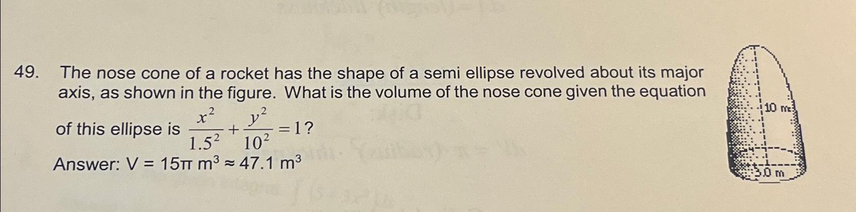 Solved The nose cone of a rocket has the shape of a semi | Chegg.com
