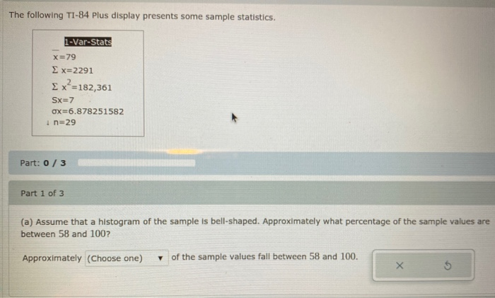 Solved The following TI-84 Plus display presents some sample | Chegg.com