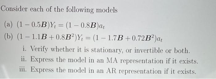 Solved Consider each of the following models (a) | Chegg.com