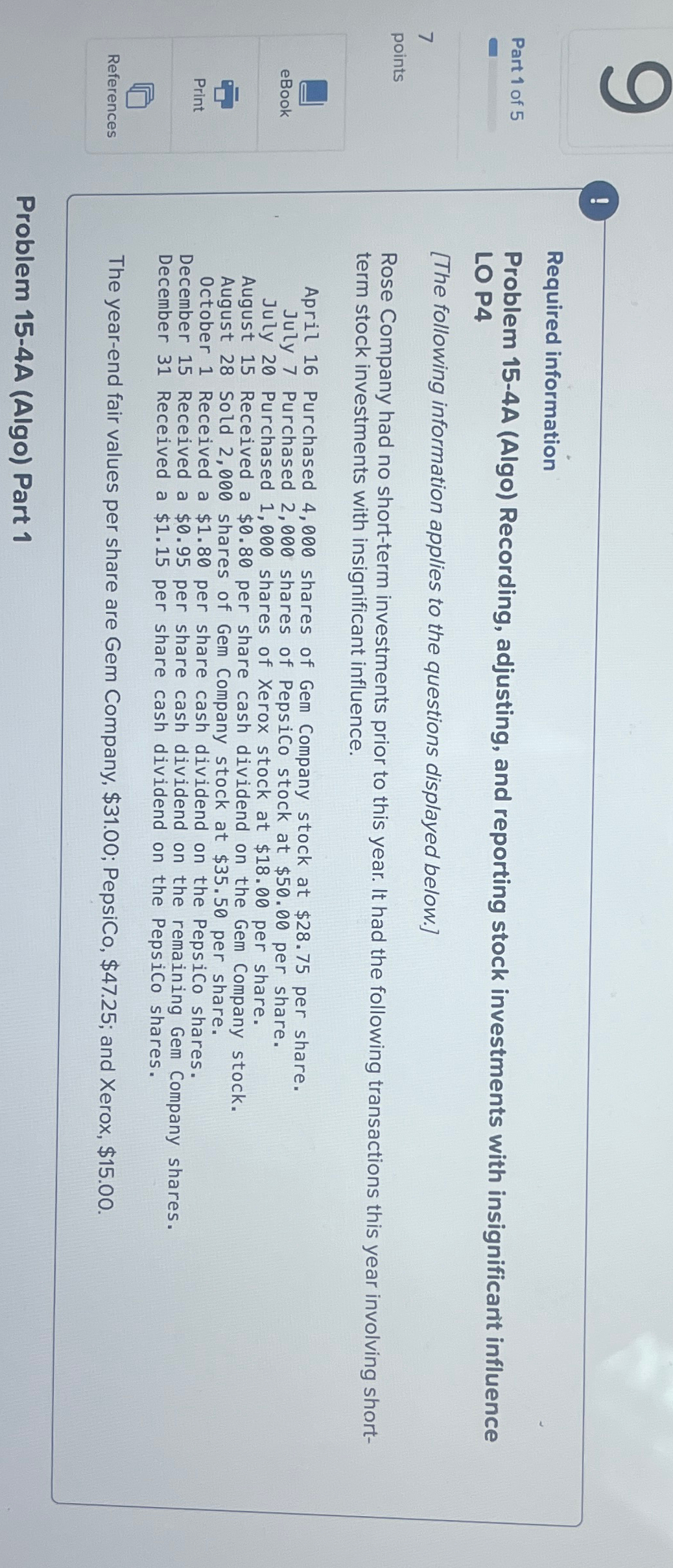Solved !Required informationProblem 15-4A (Algo) ﻿Recording, | Chegg.com