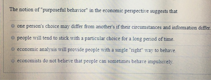 Solved The notion of "purposeful behavior" in the economic | Chegg.com