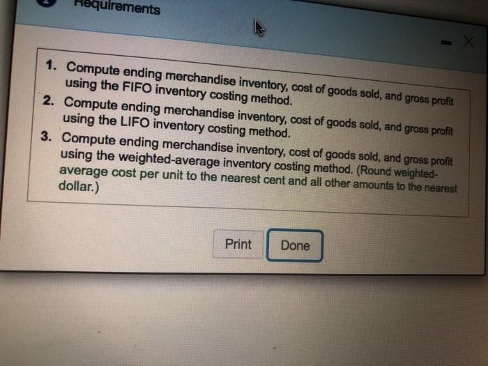 Solved tequirements 1. Compute ending merchandise inventory, | Chegg.com