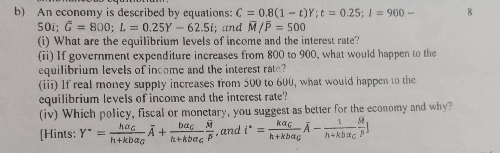 Solved An economy is described by equations: | Chegg.com