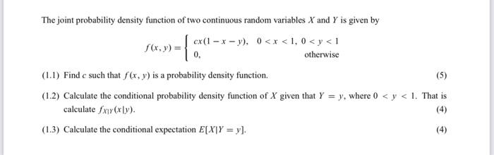 Solved The joint probability density function of two | Chegg.com