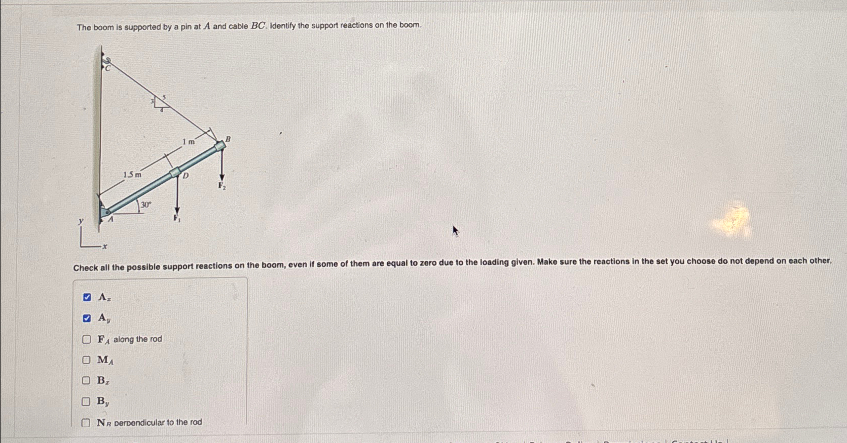 Solved The boom is supported by a pin at A and cable BC. | Chegg.com