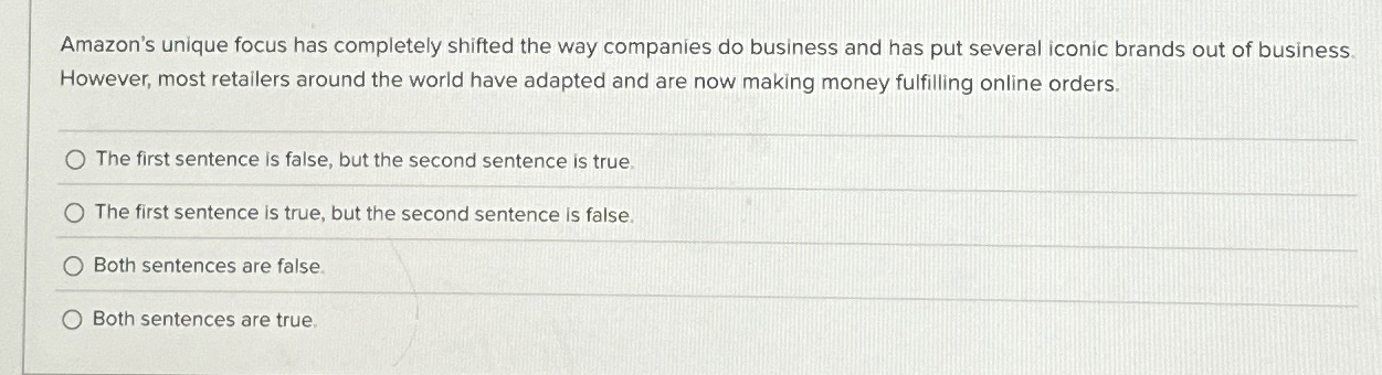 Solved Amazon's unique focus has completely shifted the way | Chegg.com