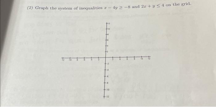 Solved (2) Graph the system of inequalities x−4y≥−8 and | Chegg.com