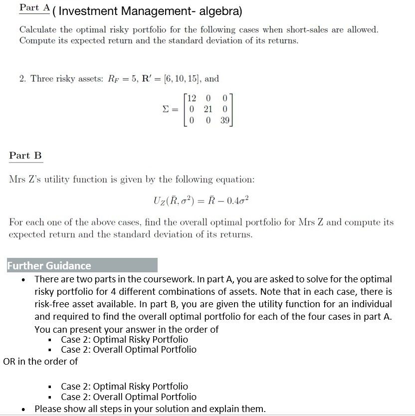 Solved Part A ?(()()()()) ( ﻿Investment Management- | Chegg.com