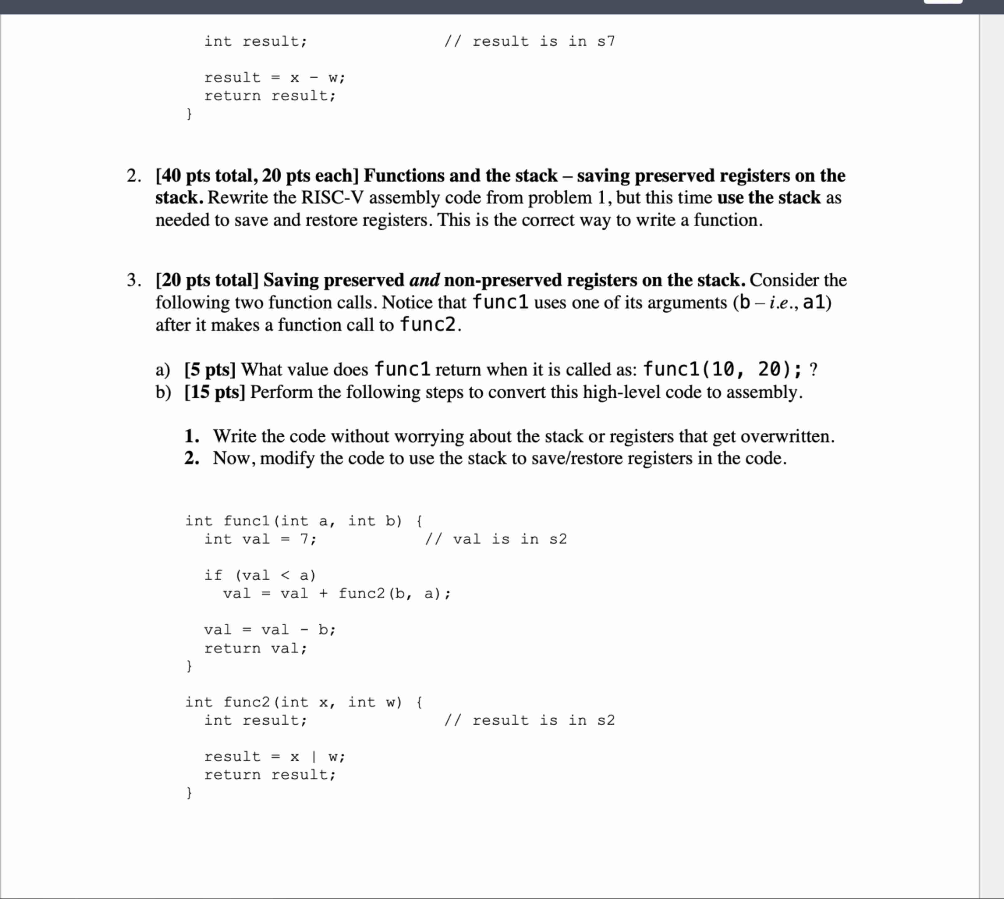 Solved C to RISC-V assembly conversion. Consider each of | Chegg.com