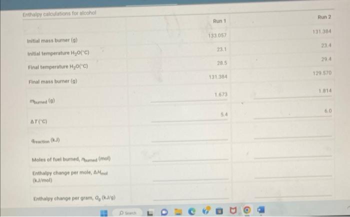 Solved (23pts) Calculations for Alcohol Fuel Reference the | Chegg.com