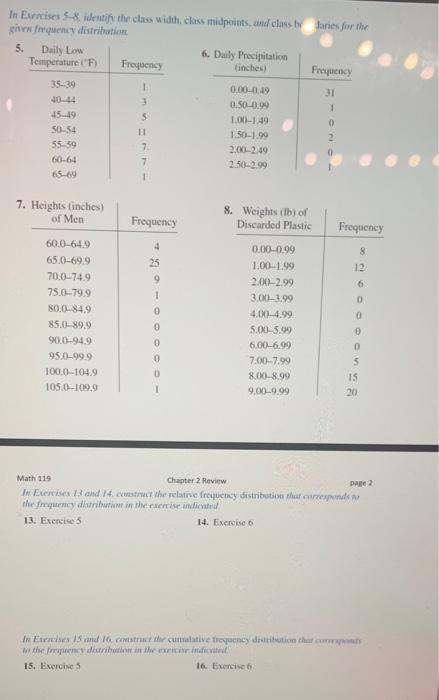 Solved In Estrisises 5-8, identify the class width. class | Chegg.com