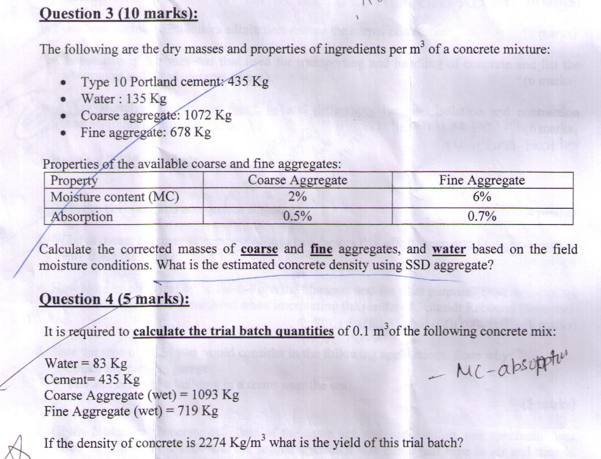 Solved Question 3 (10 ﻿marks):The following are the dry | Chegg.com