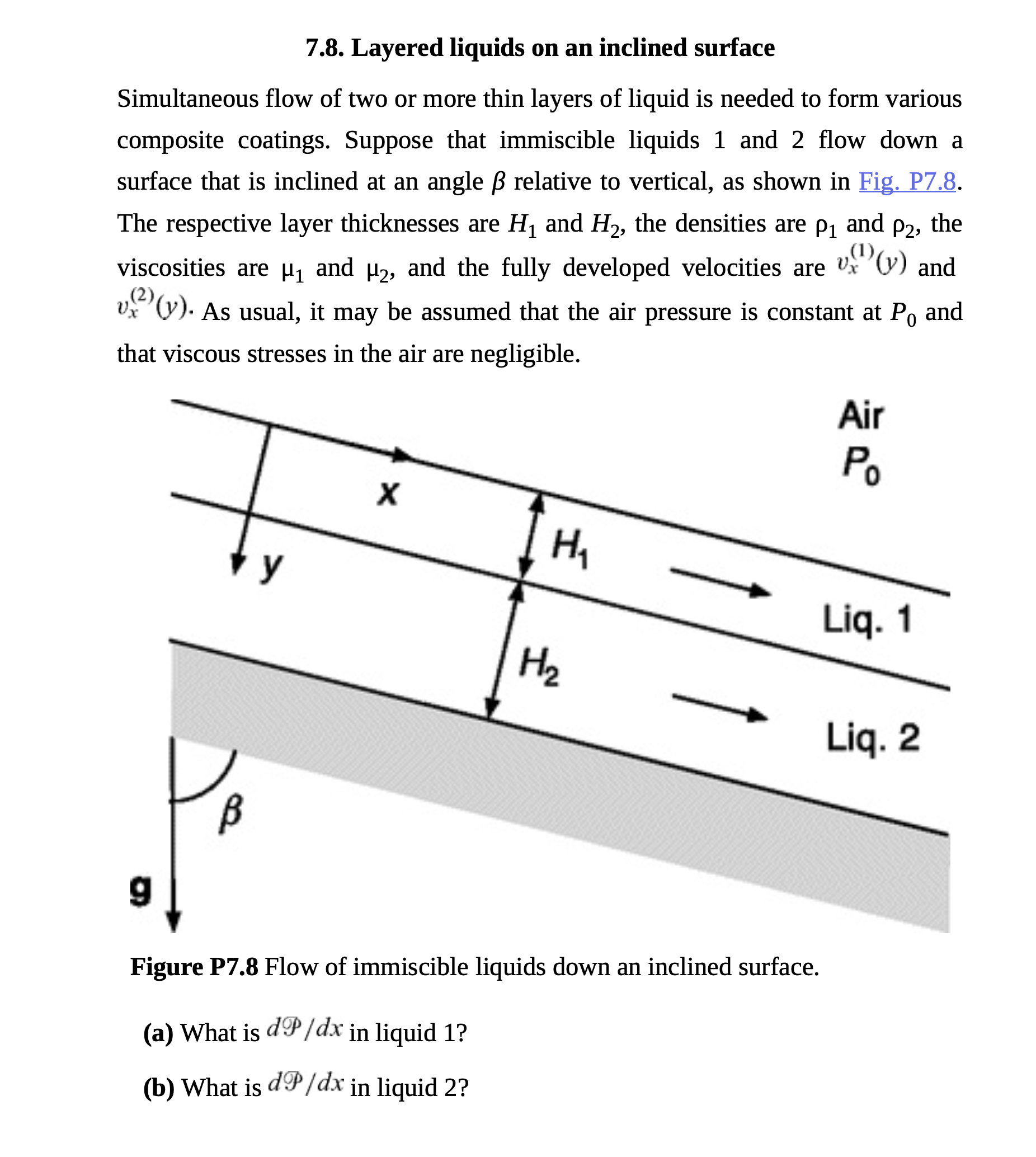 Solved 7.8. ﻿Layered liquids on an inclined | Chegg.com