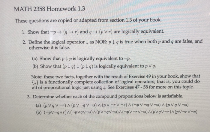 Solved MATH 2358 Homework 1.3 These questions are copied or | Chegg.com