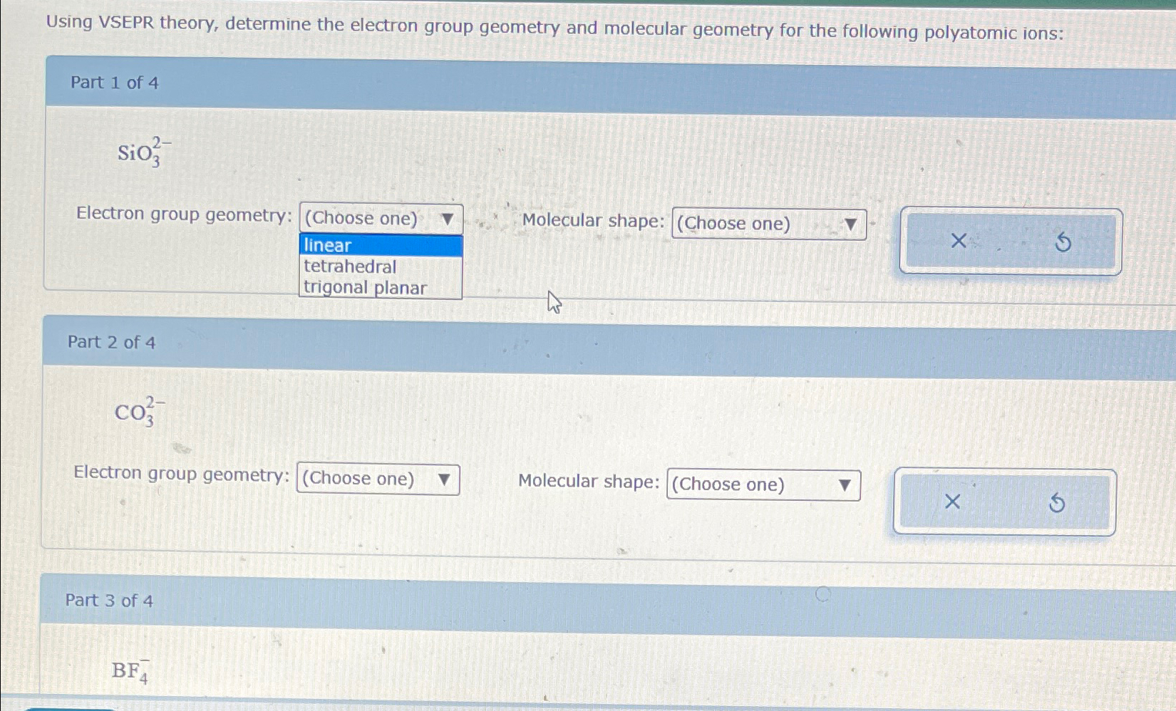 Solved Using VSEPR theory, determine the electron group | Chegg.com