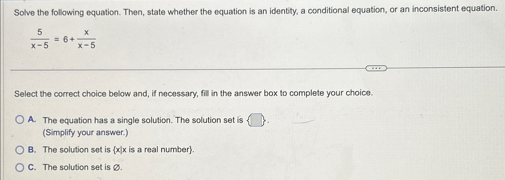 Solved Solve the following equation. Then, state whether the | Chegg.com