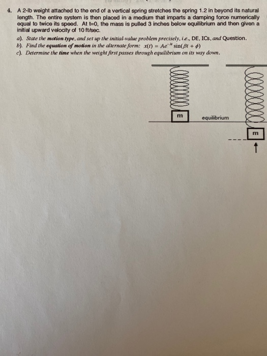 4. A 2-lb weight attached to the end of a vertical | Chegg.com