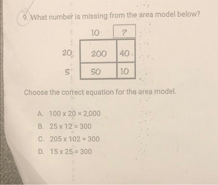 Solved 9. What number is missing from the area model below? | Chegg.com