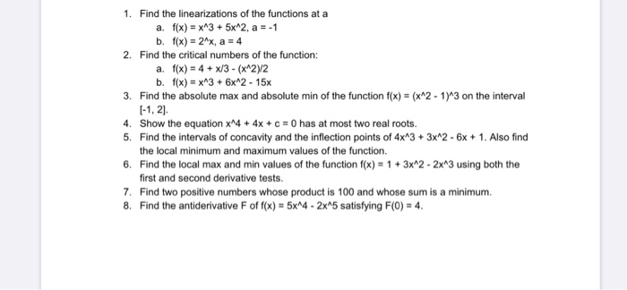 Solved 1 Find The Linearizations Of The Functions At A A