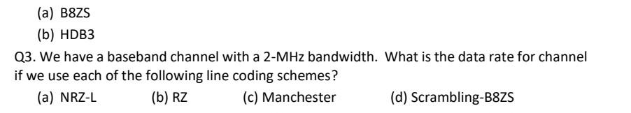 Solved (a) B8ZS (b) HDB3 Q3. We have a baseband channel with | Chegg.com