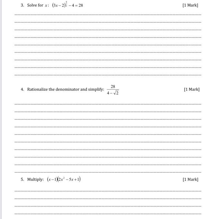 Solved 3. Solve for x : (3x−2)25−4=28 4. Rationalize the | Chegg.com