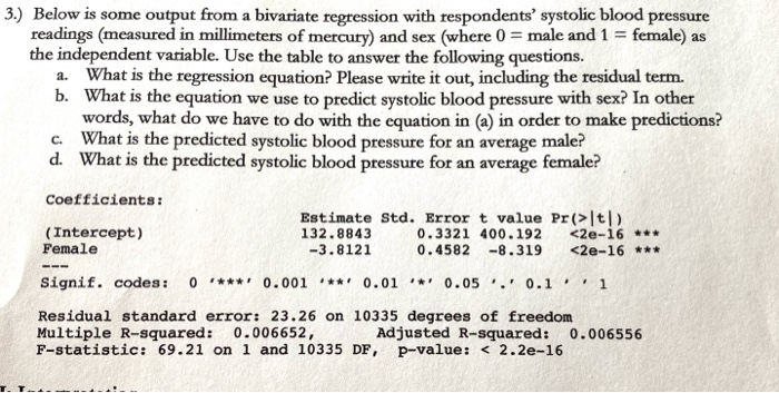 Solved 3 Below Is Some Output From A Bivariate Regression 0553