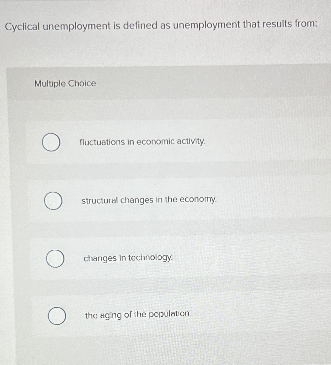 Solved Cyclical unemployment is defined as unemployment that | Chegg.com