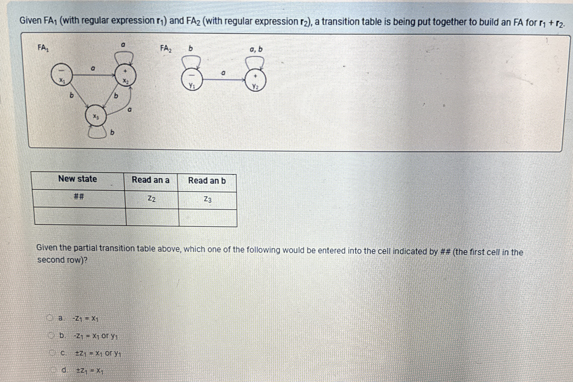 Given FA1 (with regular expression r1 ) ﻿and | Chegg.com