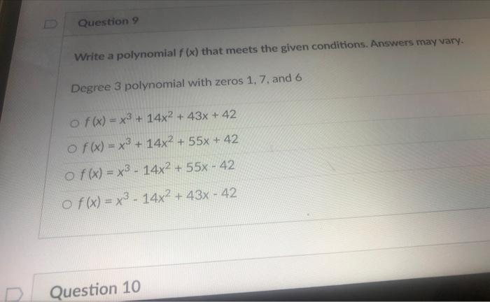 Solved Write a polynomial f(x) that meets the given | Chegg.com