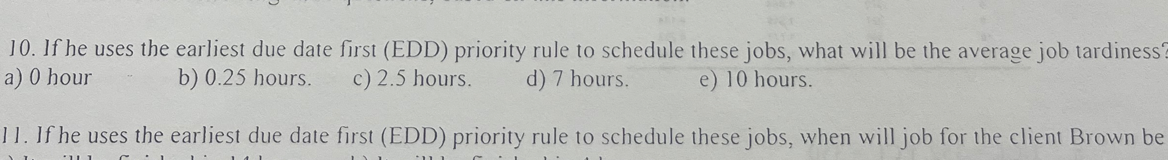 Solved If he uses the earliest due date first (EDD) | Chegg.com