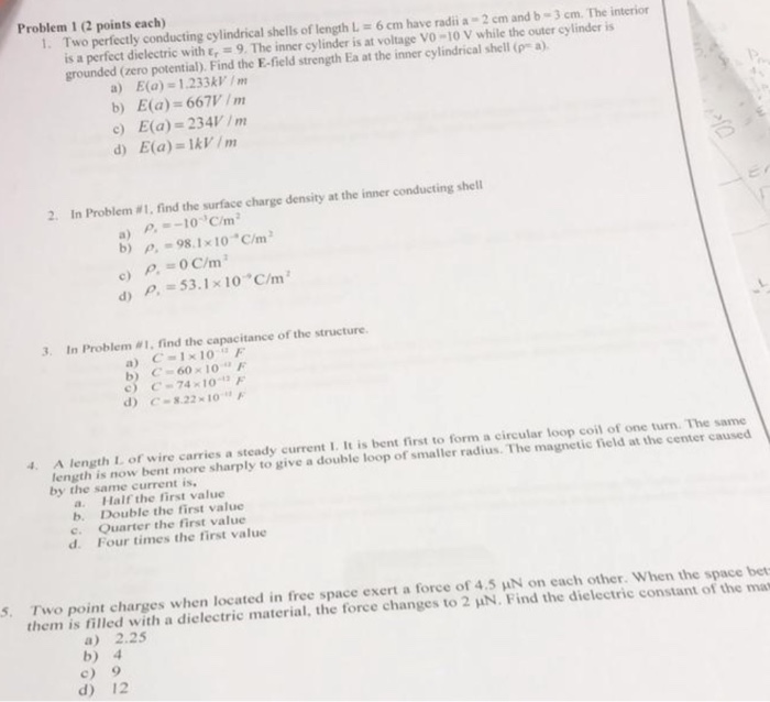 Solved Problem 1 (2 points each) 1. Two perfectly conducting | Chegg.com