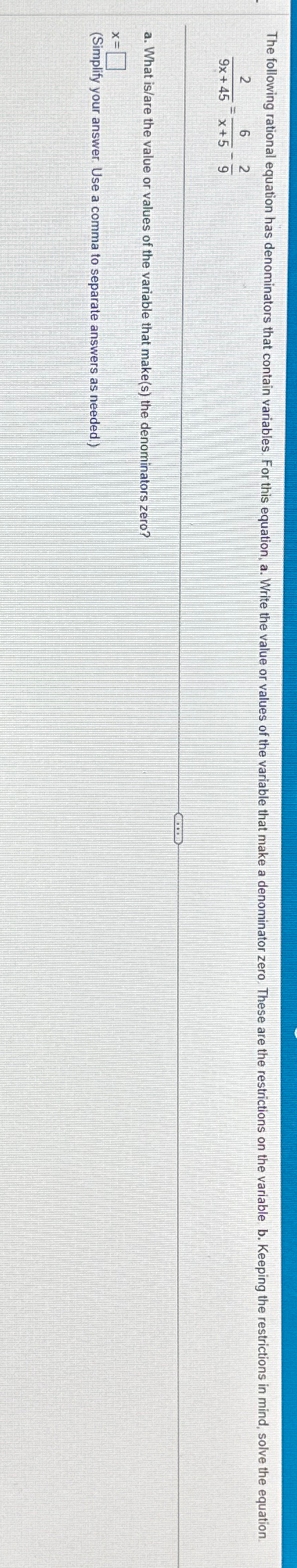 Solved 29x+45=6x+5-29a. ﻿What is/are the value or values of | Chegg.com