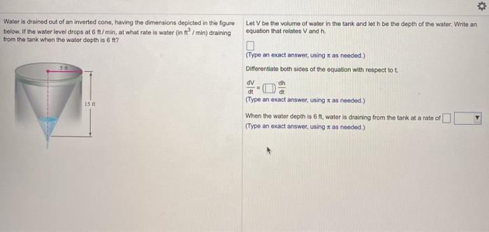 Solved o Water is drained out of an inverted cone, having | Chegg.com