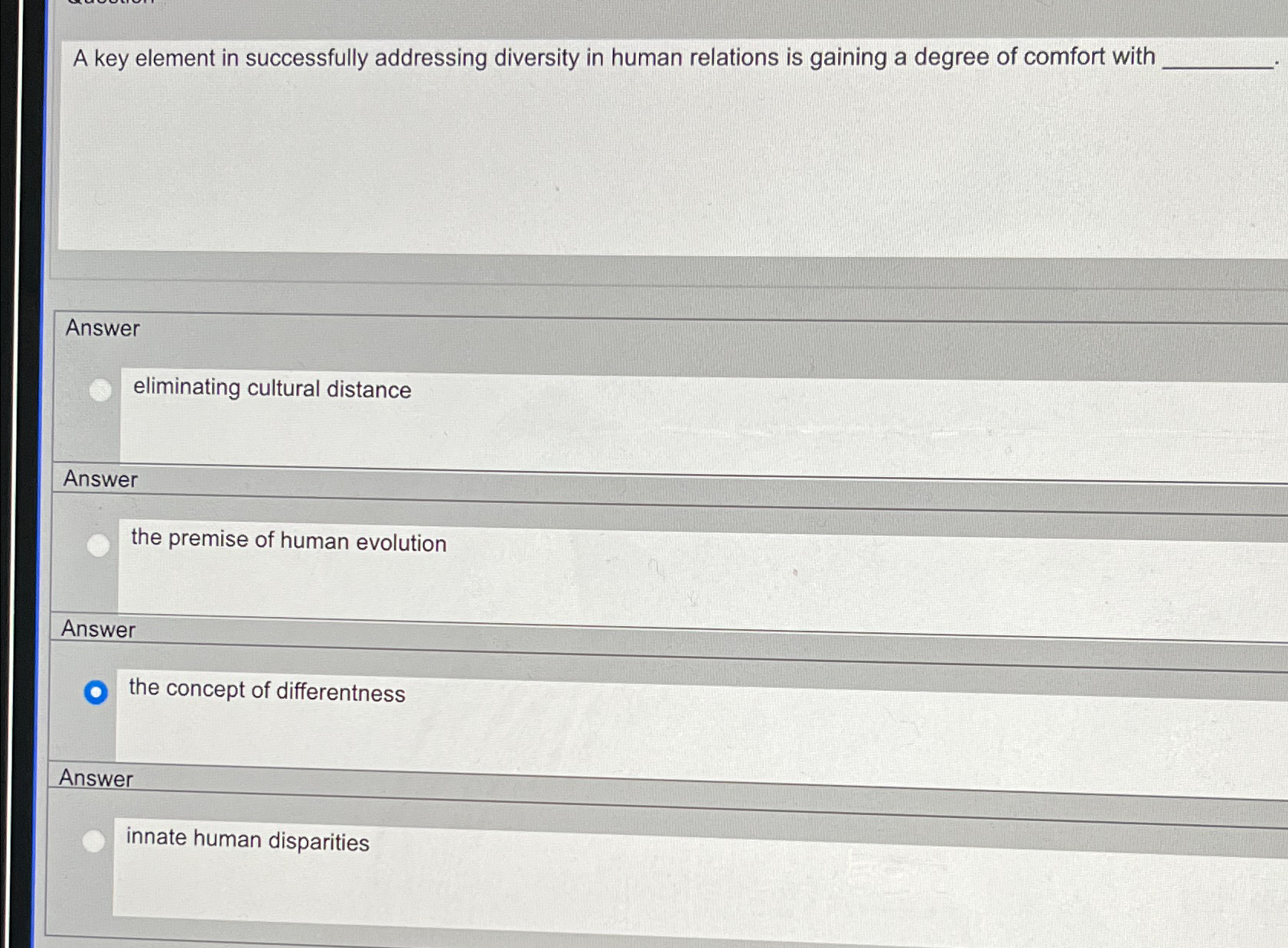 Solved A key element in successfully addressing diversity in | Chegg.com