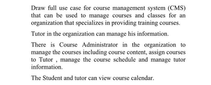 Solved Draw full use case for course management system (CMS) | Chegg.com